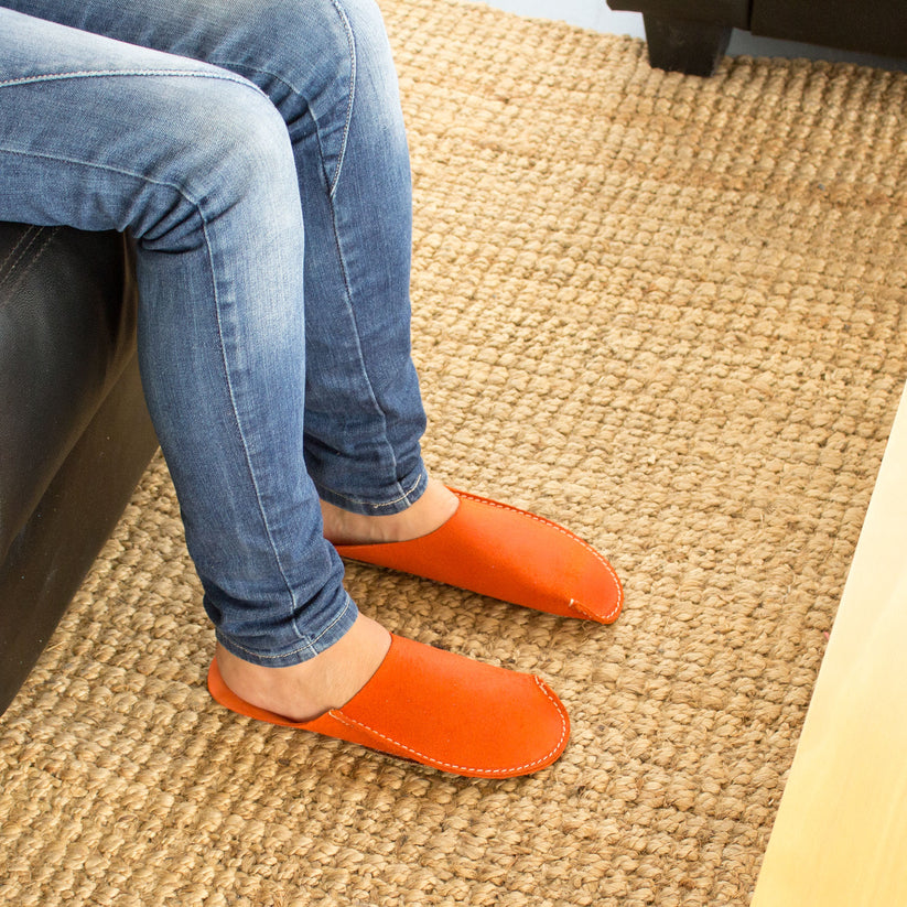 Orange Leather Slipper for men and women by CP Slippers Minimalist